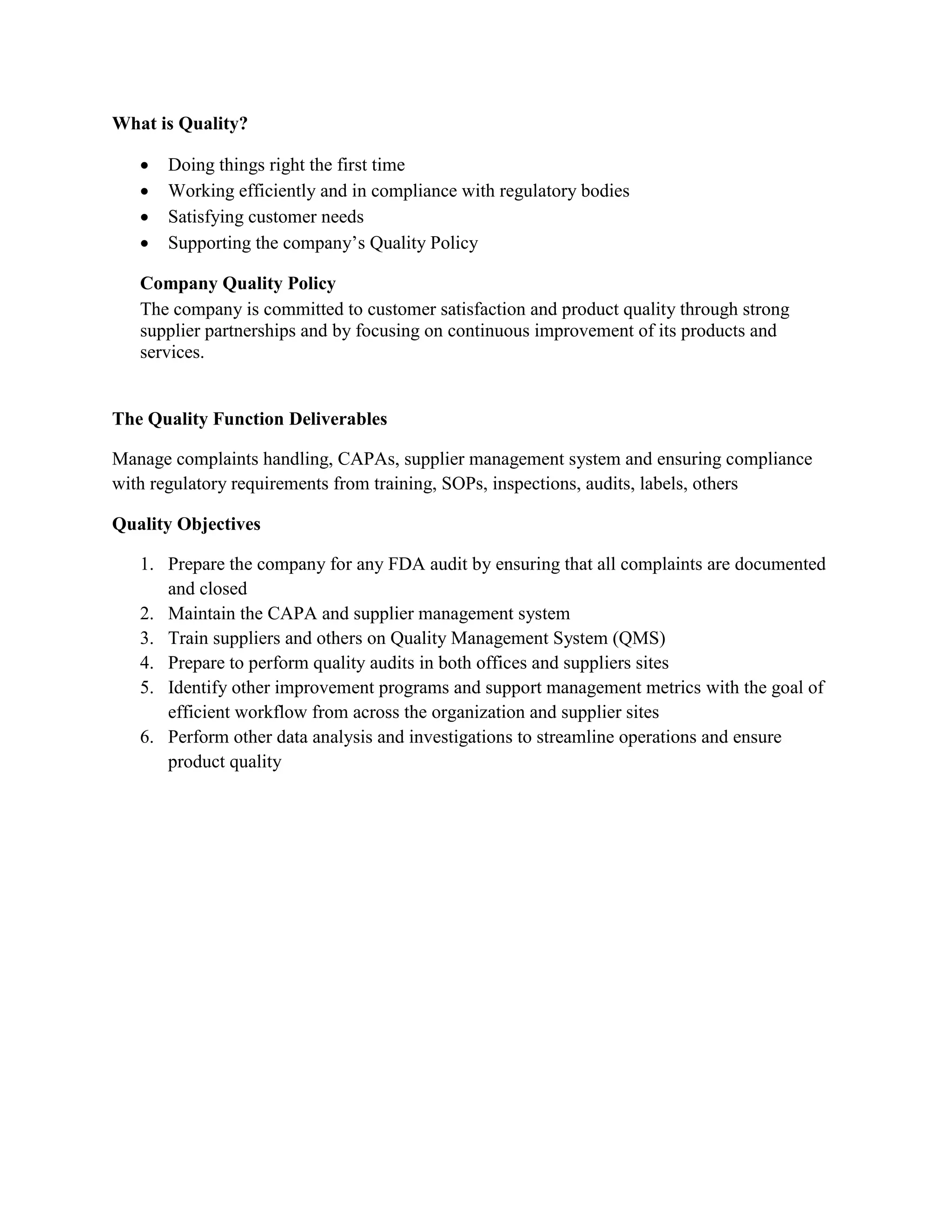 What is quality, Quality Policy and Objectives? | PDF