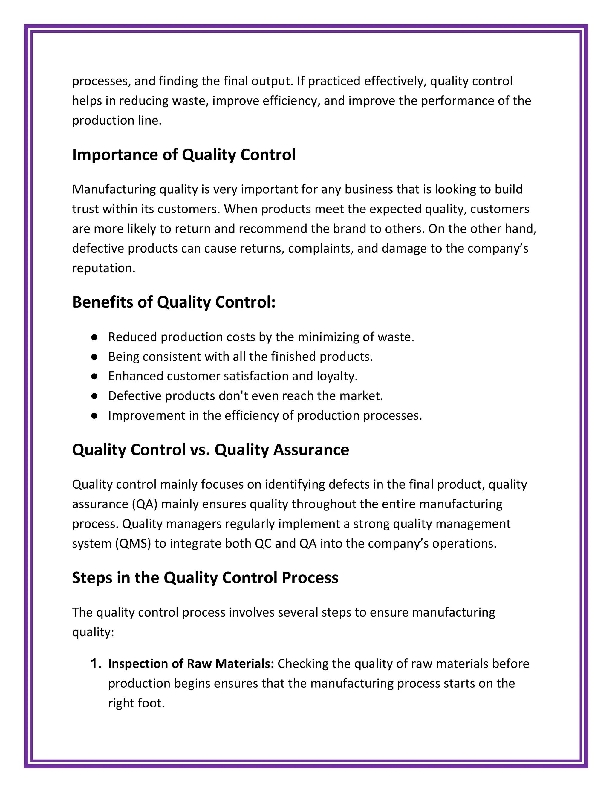 What is Quality Control in Manufacturing Meaning, Role and Types | PDF