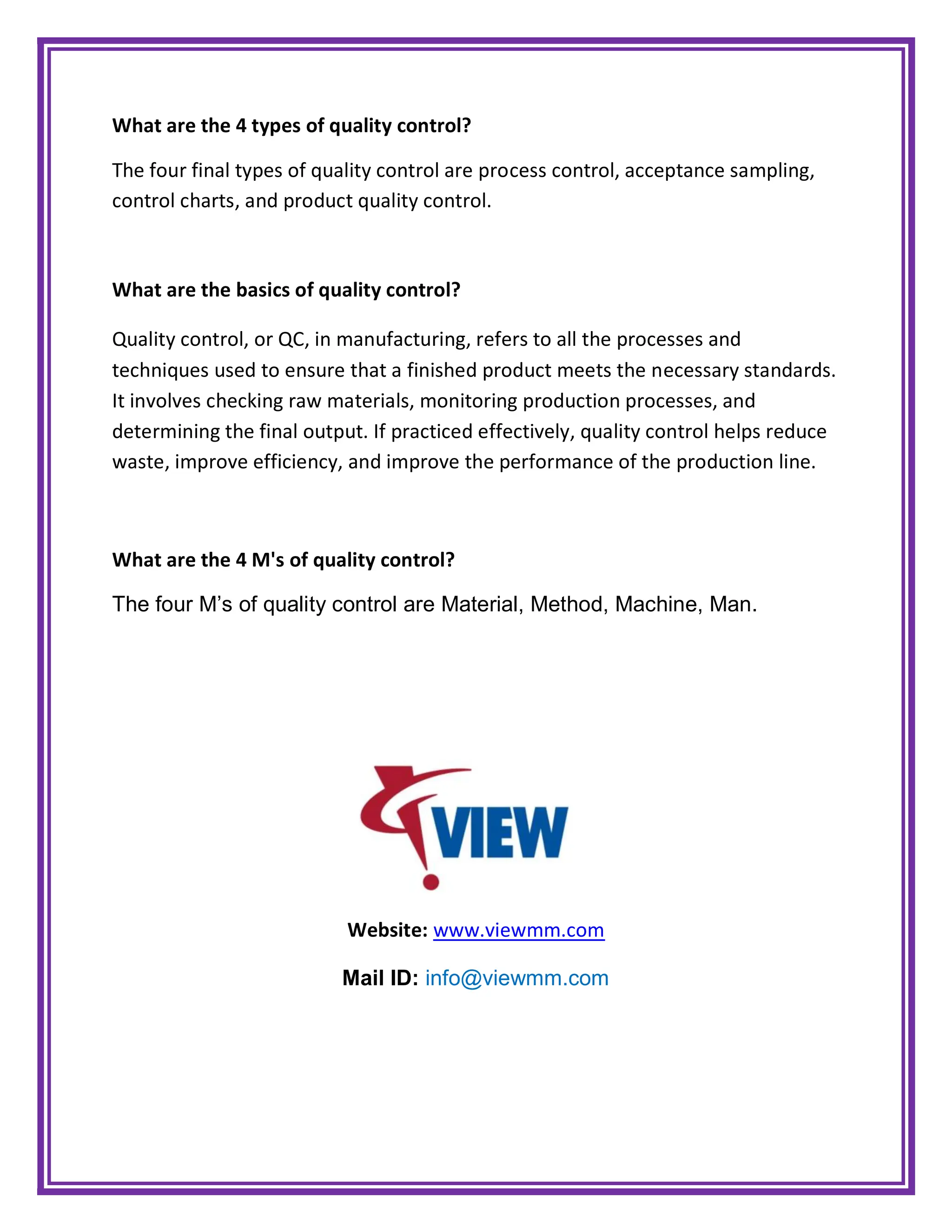 What is Quality Control in Manufacturing Meaning, Role and Types | PDF