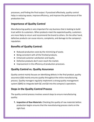 What is Quality Control in Manufacturing Meaning, Role and Types | PDF
