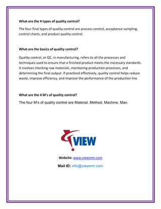 What is Quality Control in Manufacturing Meaning, Role and Types | PDF
