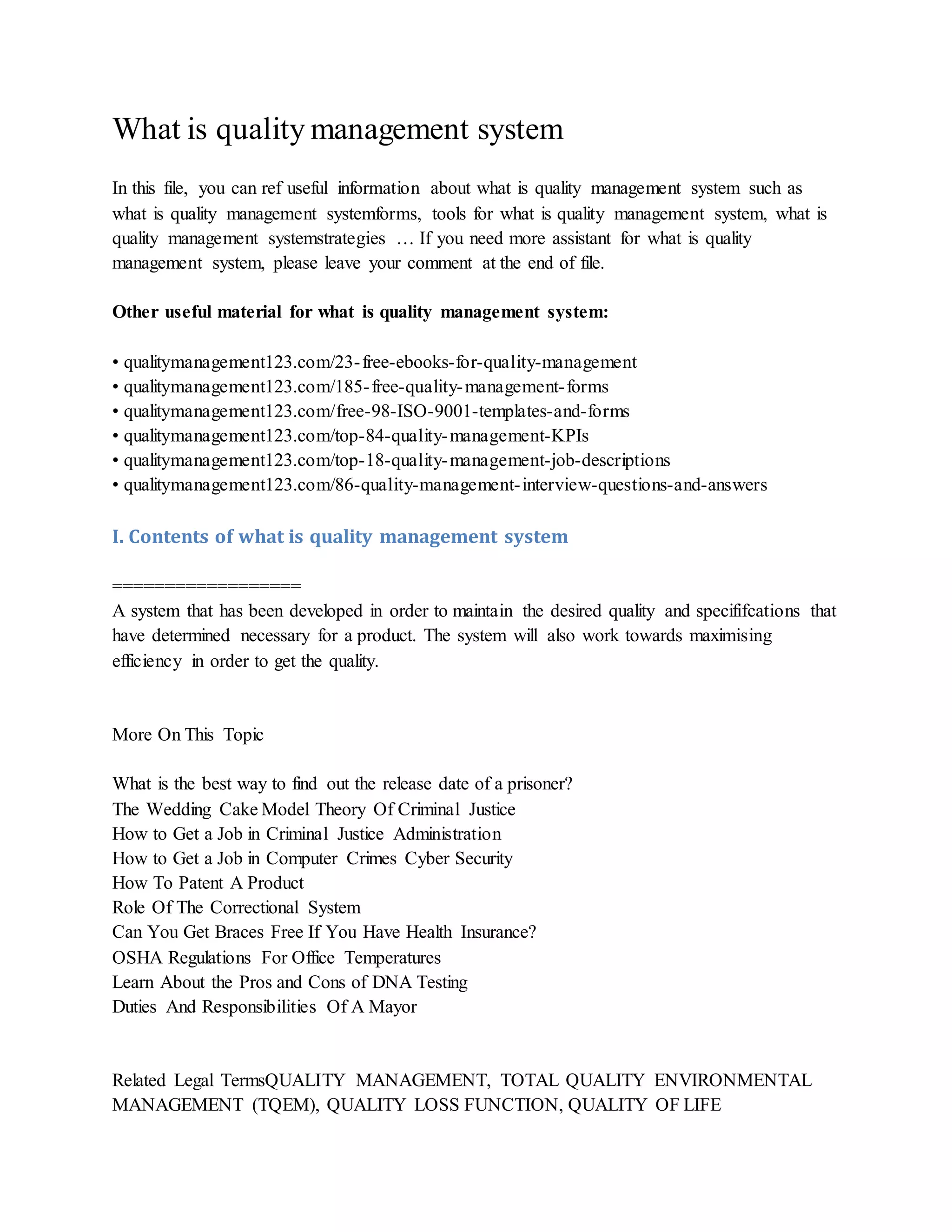 What is quality management system | PDF