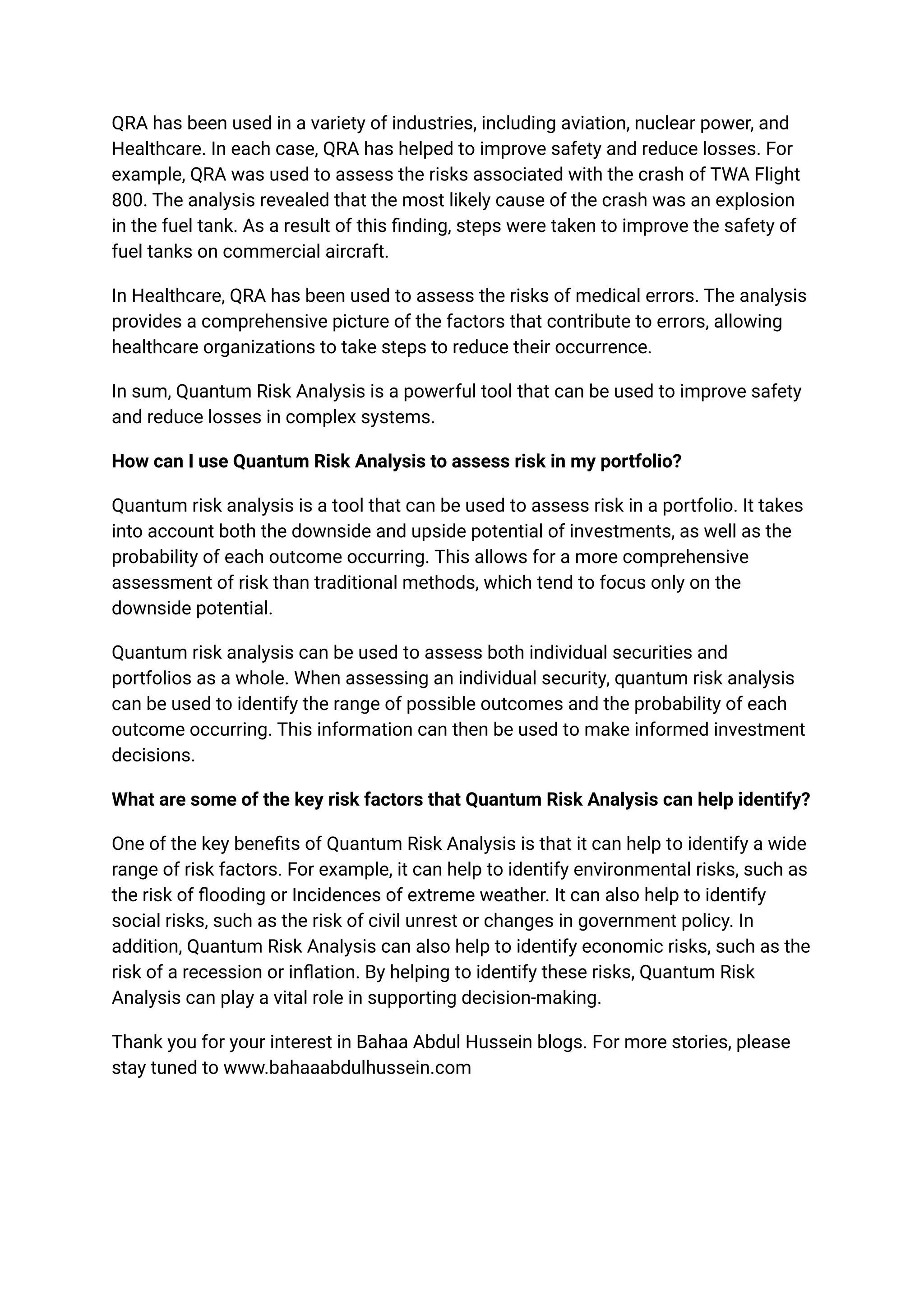 What is Quantum Risk Analysis_ - Bahaa Abdul Hussein.pdf | Stocks and Bonds | Personal Investing