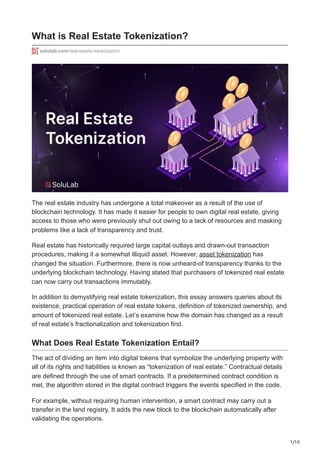 What is Real Estate Tokenization - SoluLab | PDF