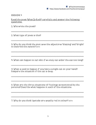 FORM 2 Literature/ POEM : What is Red? | PDF