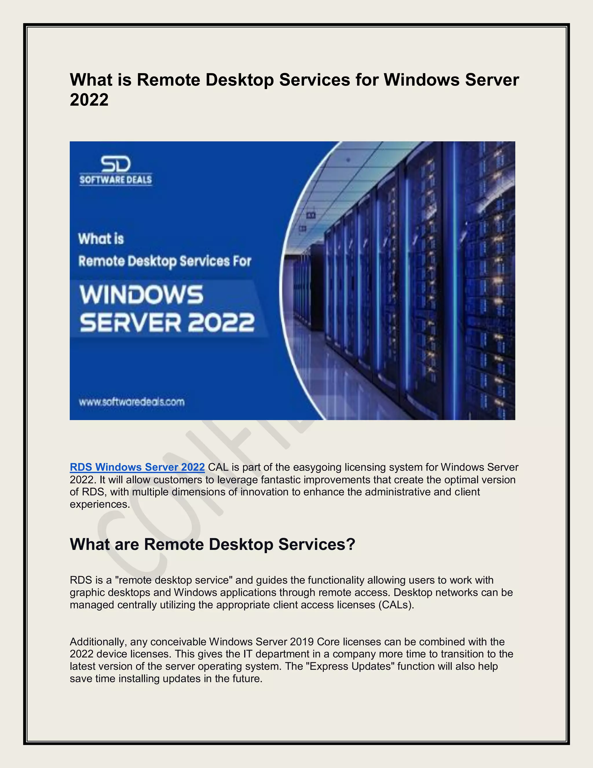 What is Remote Desktop Services For Windows Server 2022 | PDF