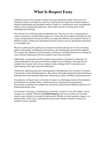 What Is Respect Essay. University of Arkansas Community College | PDF