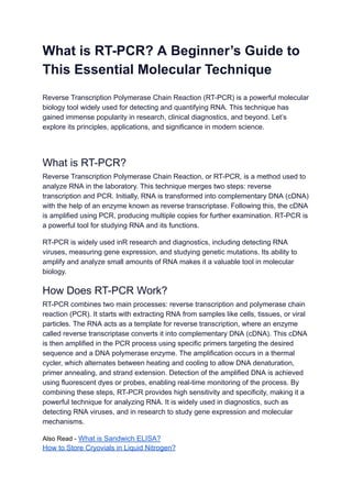What is RT-PCR? A Beginner’s Guide to This Essential Molecular ...
