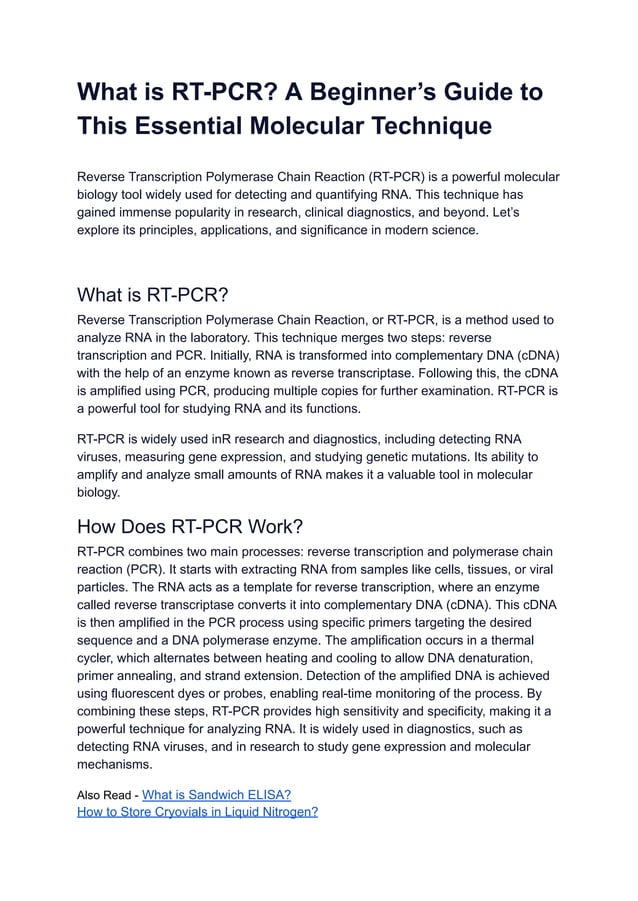 What is RT-PCR? A Beginner’s Guide to This Essential Molecular Technique | PDF