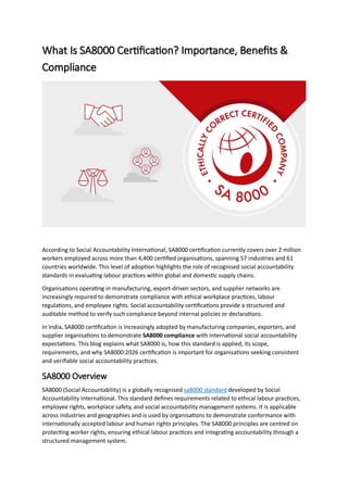 What Is SA8000 Certification? Importance, Benefits & Compliance | PDF
