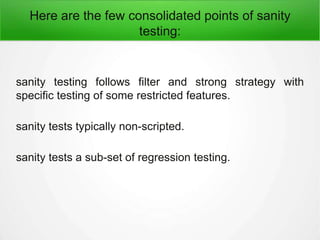 What is sanity testing | PPTX