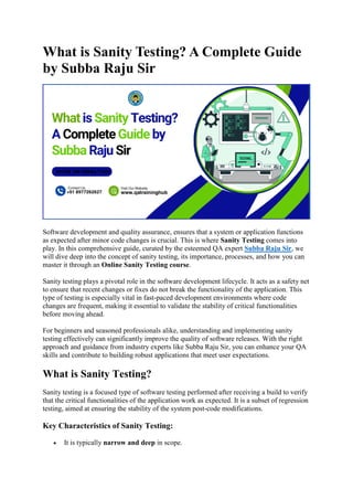 What is Sanity Testing.pdf by QA Training hub | PDF
