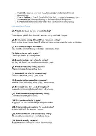 What is Sanity Testing.pdf by QA Training hub | PDF