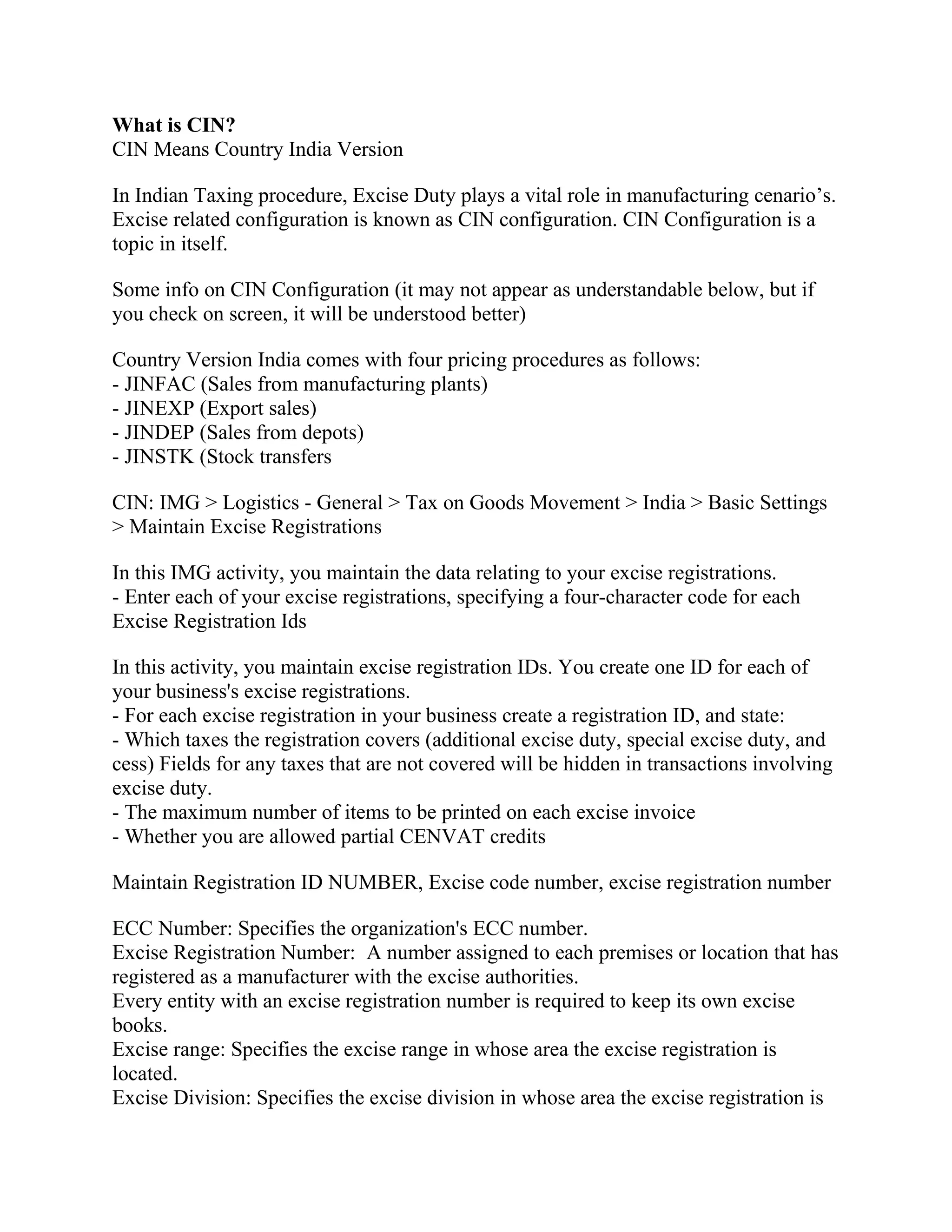 What is sap cin | DOC