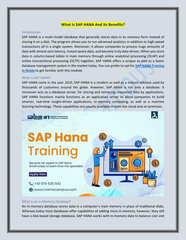 What Is SAP HANA And Its Benefits? | PDF | Databases | Computer Software and Applications