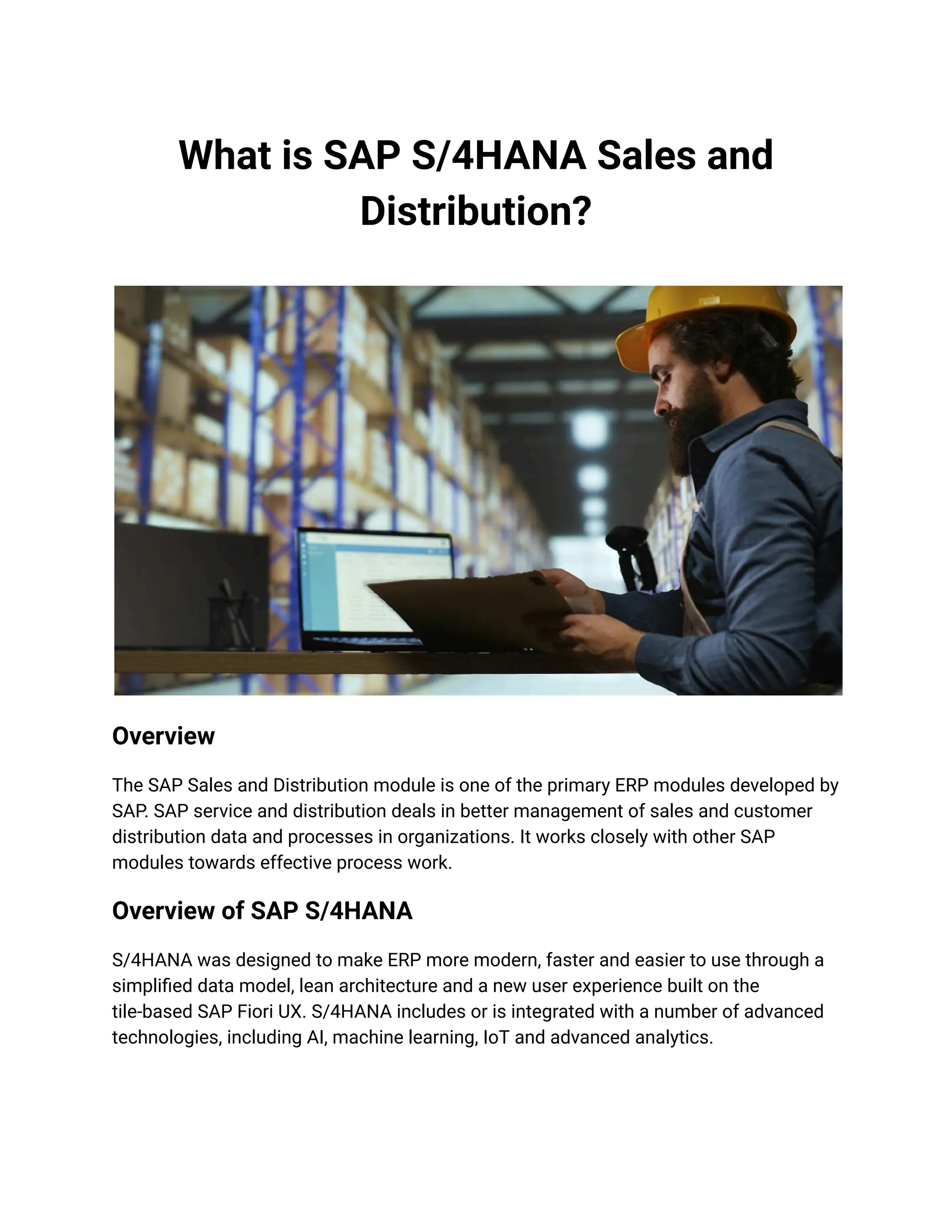 What Is Sap S 4hana Sales And Distribution Pdf