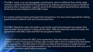 What is sblc lease and how it is assigned by one party to other | PPTX