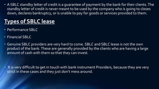 What is sblc lease and how it is assigned by one party to other | PPTX