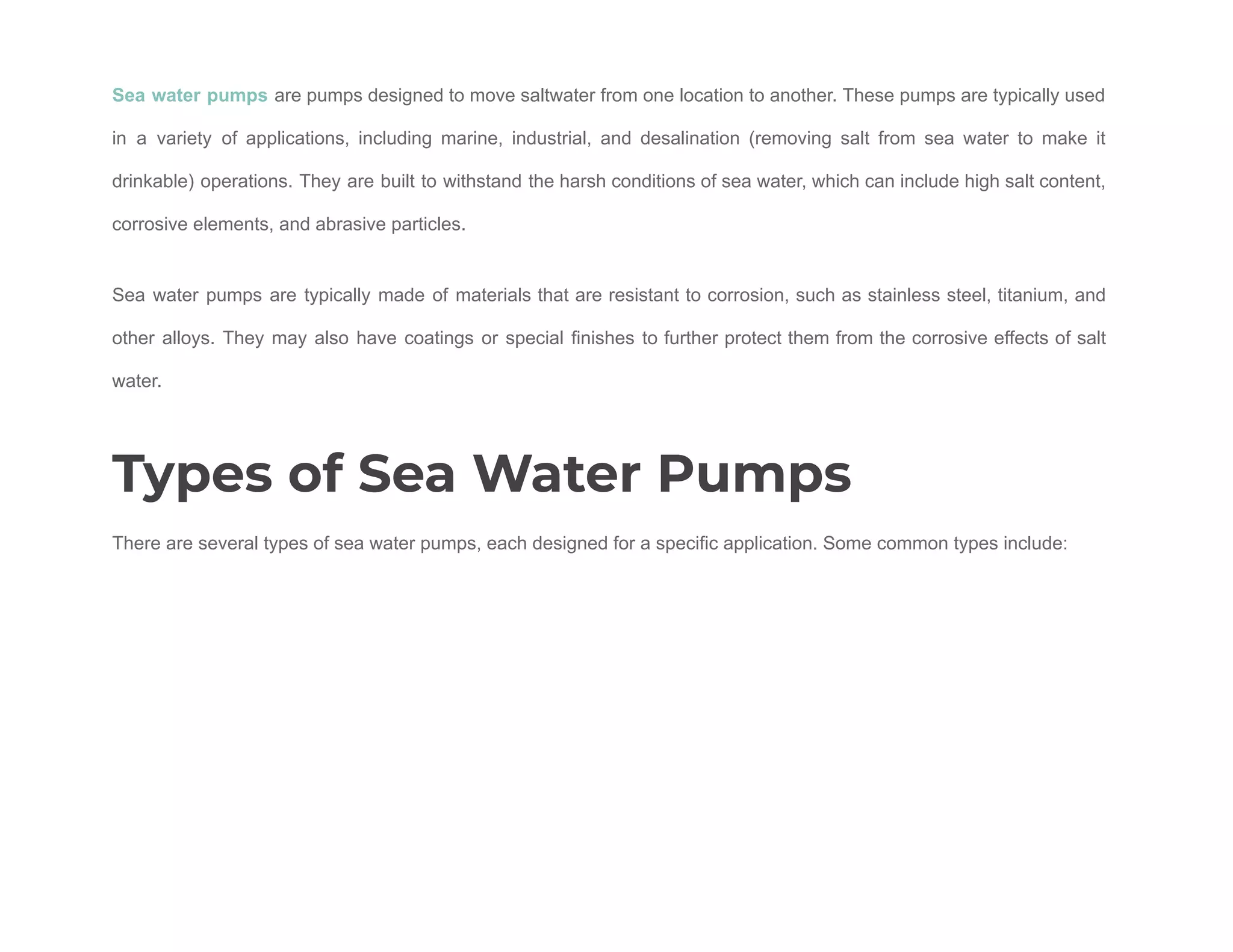 What Is Sea Water Pumps & Its Types | PDF