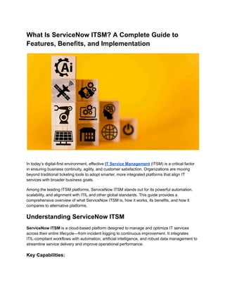 What Is ServiceNow ITSM? A Complete Guide to Features, Benefits, and Implementation | PDF