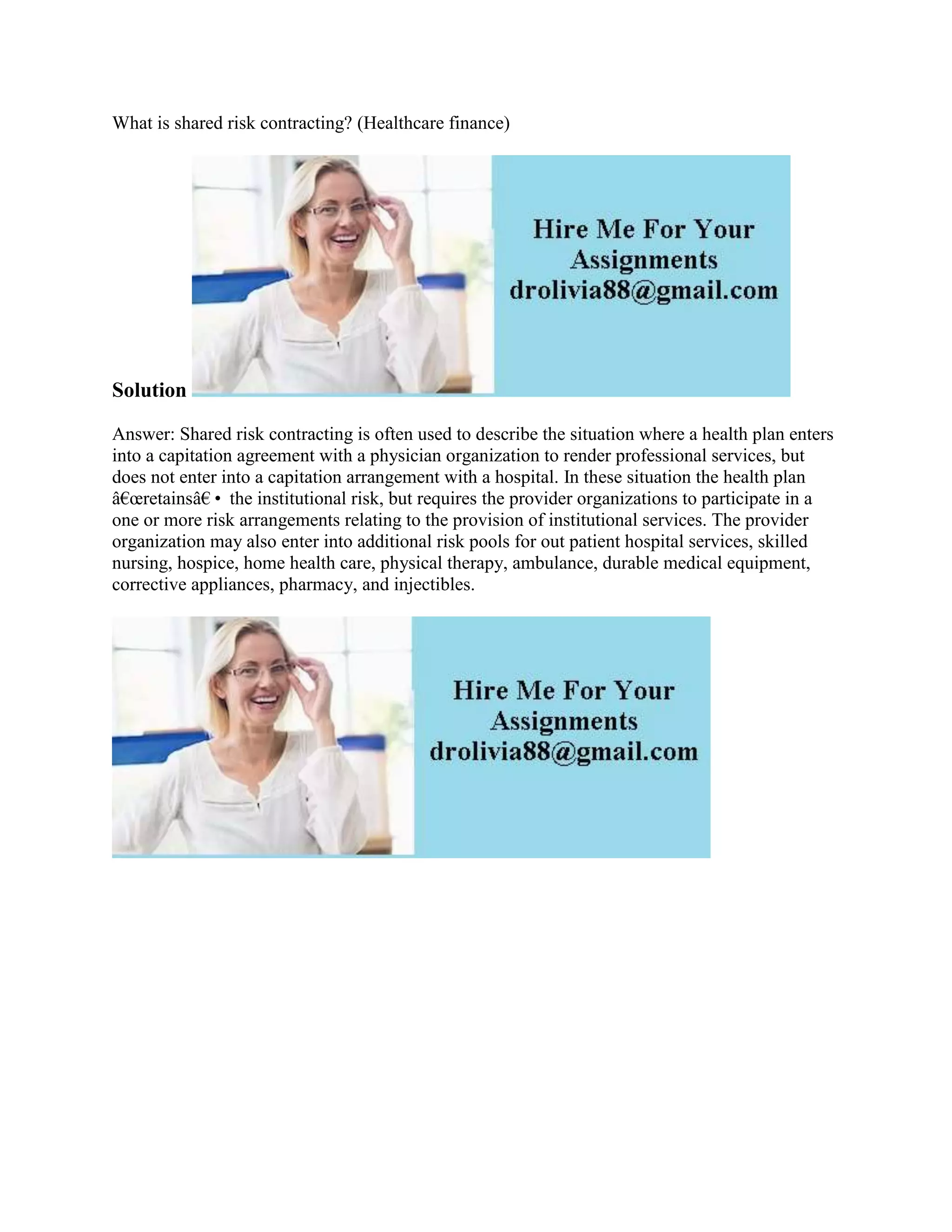 What is shared risk contracting- (Healthcare finance)SolutionAnswer- S.docx