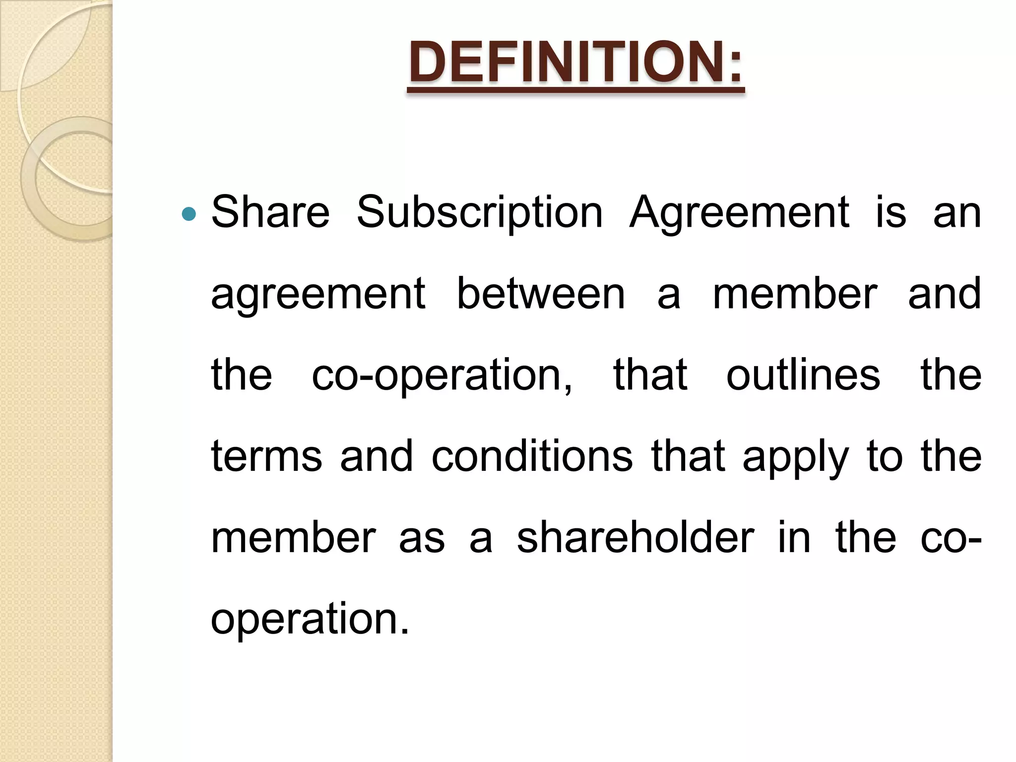 What is share subscription agreement? | PPTX