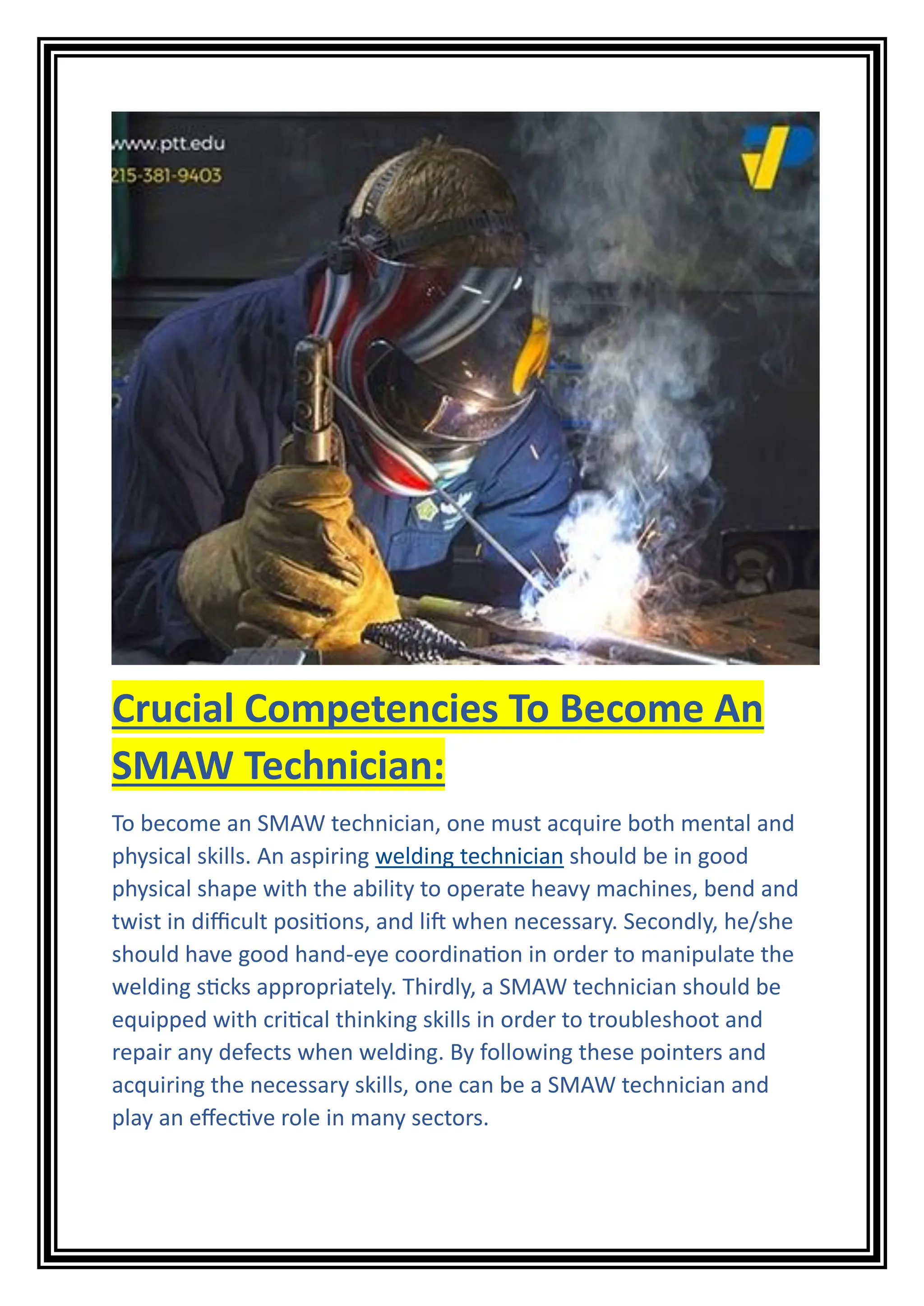 What Is Shielded Metal Arc Welding? How To Become An SMAW Technician | PDF