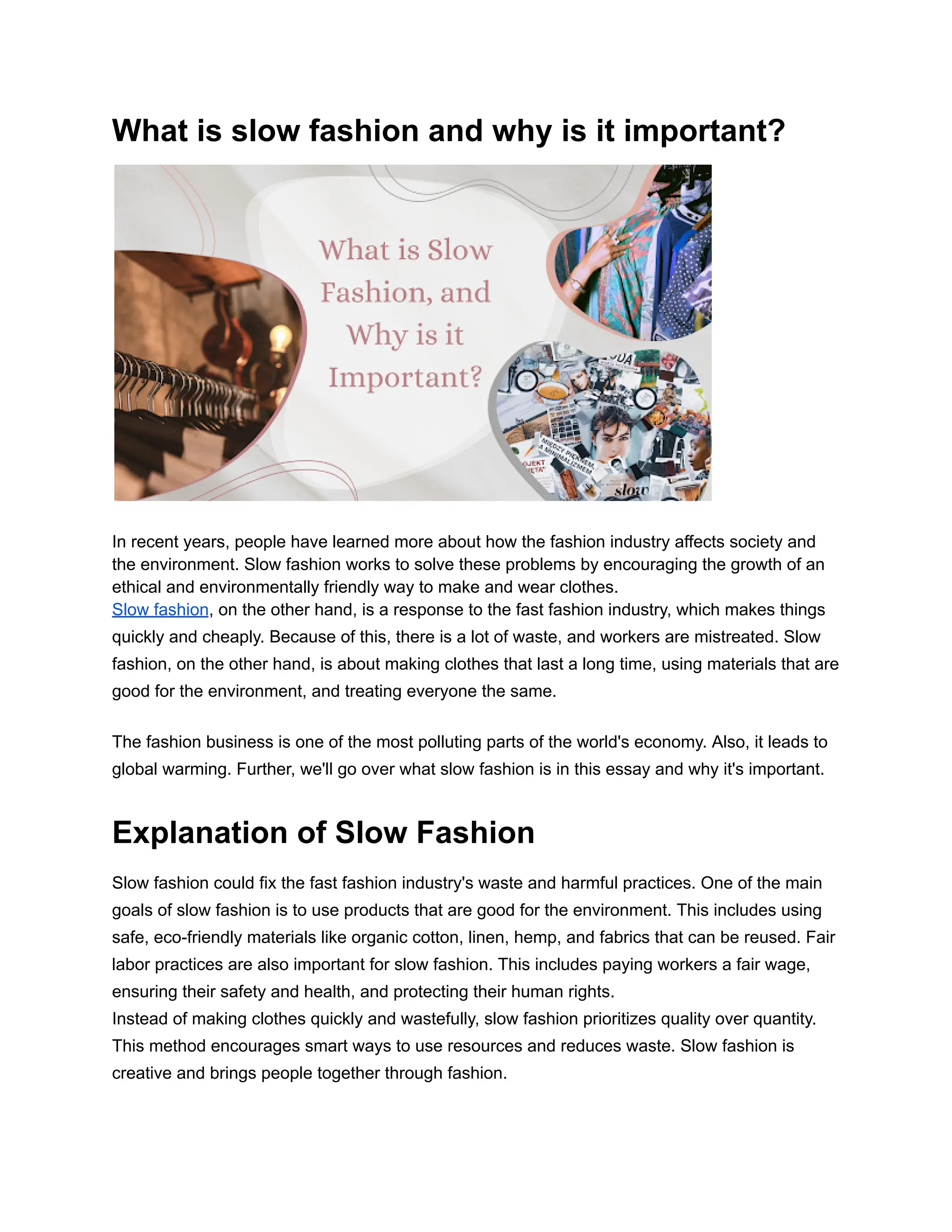 Slow Fashion vs. Fast Fashion: Key Differences and Impact | PDF