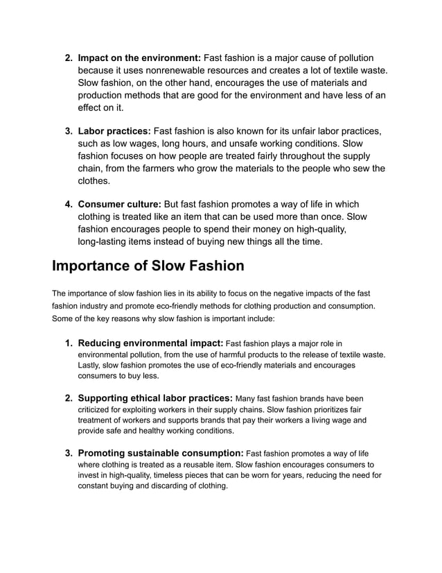 Slow Fashion vs. Fast Fashion: Key Differences and Impact | PDF