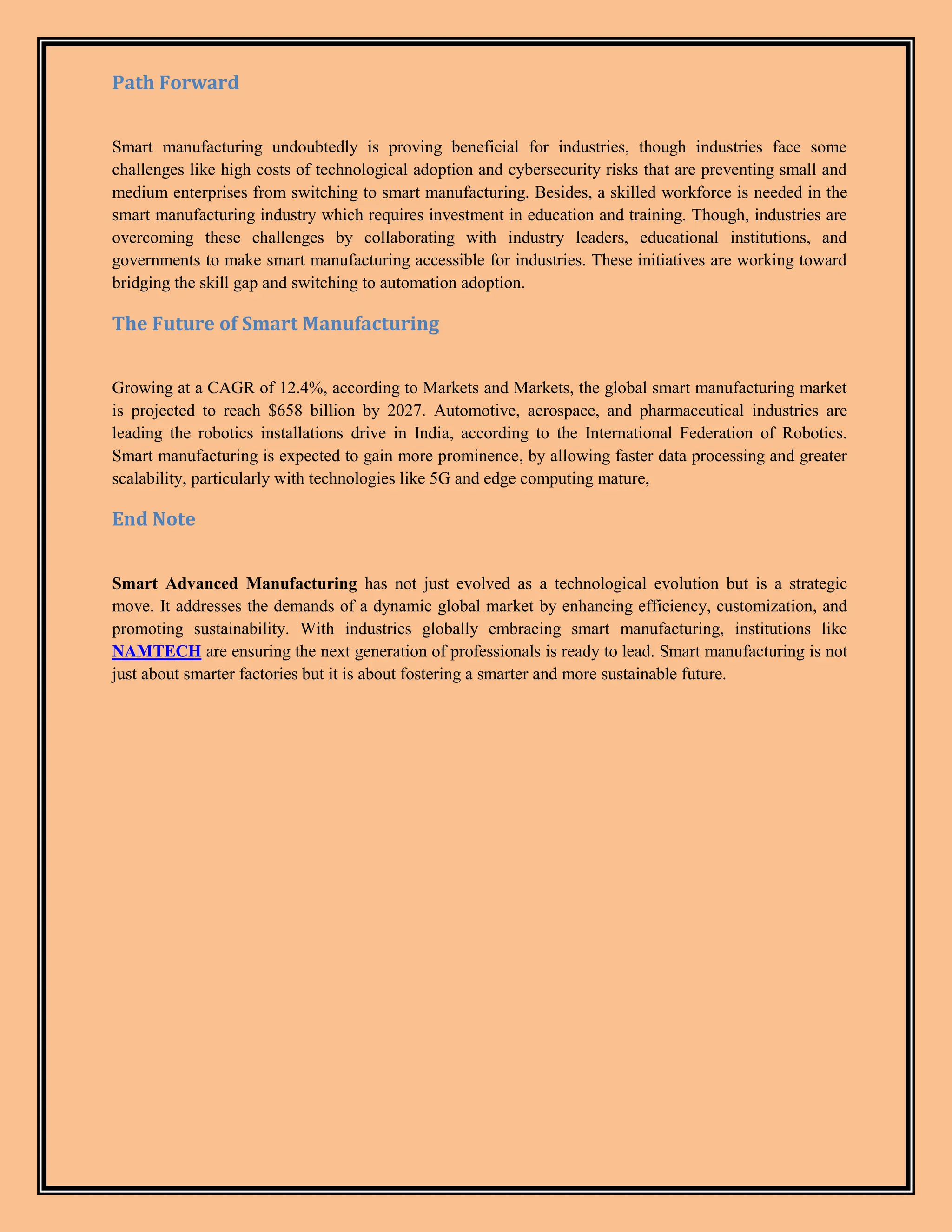 What Is Smart Advanced Manufacturing and Why It Matter Today? | PDF