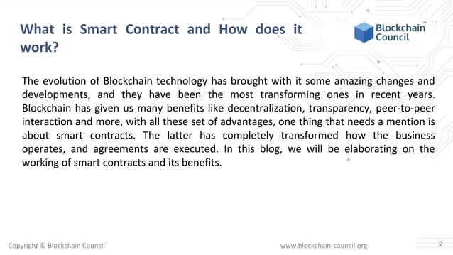 What is smart contract and how does it work | PPTX | Stocks and Bonds | Personal Investing