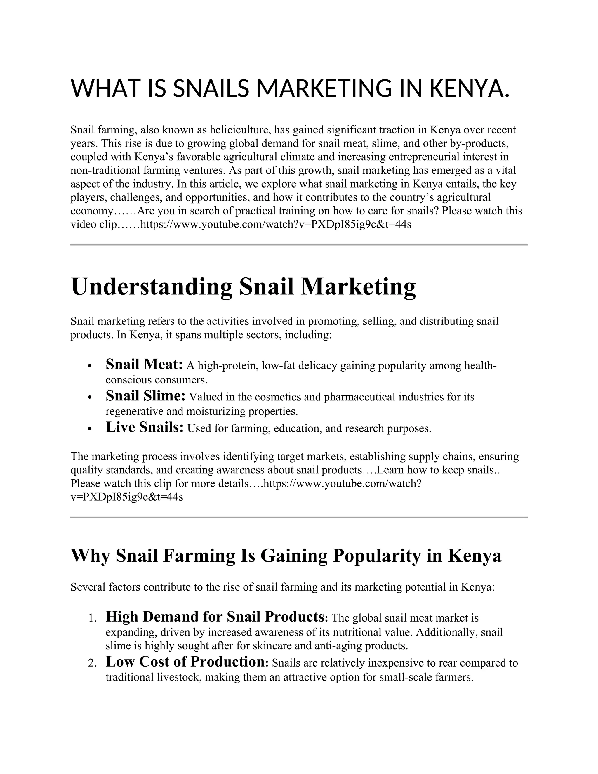 WHAT IS SNAILS MARKETING IN KENYA AND WEST AFRICA. | DOCX