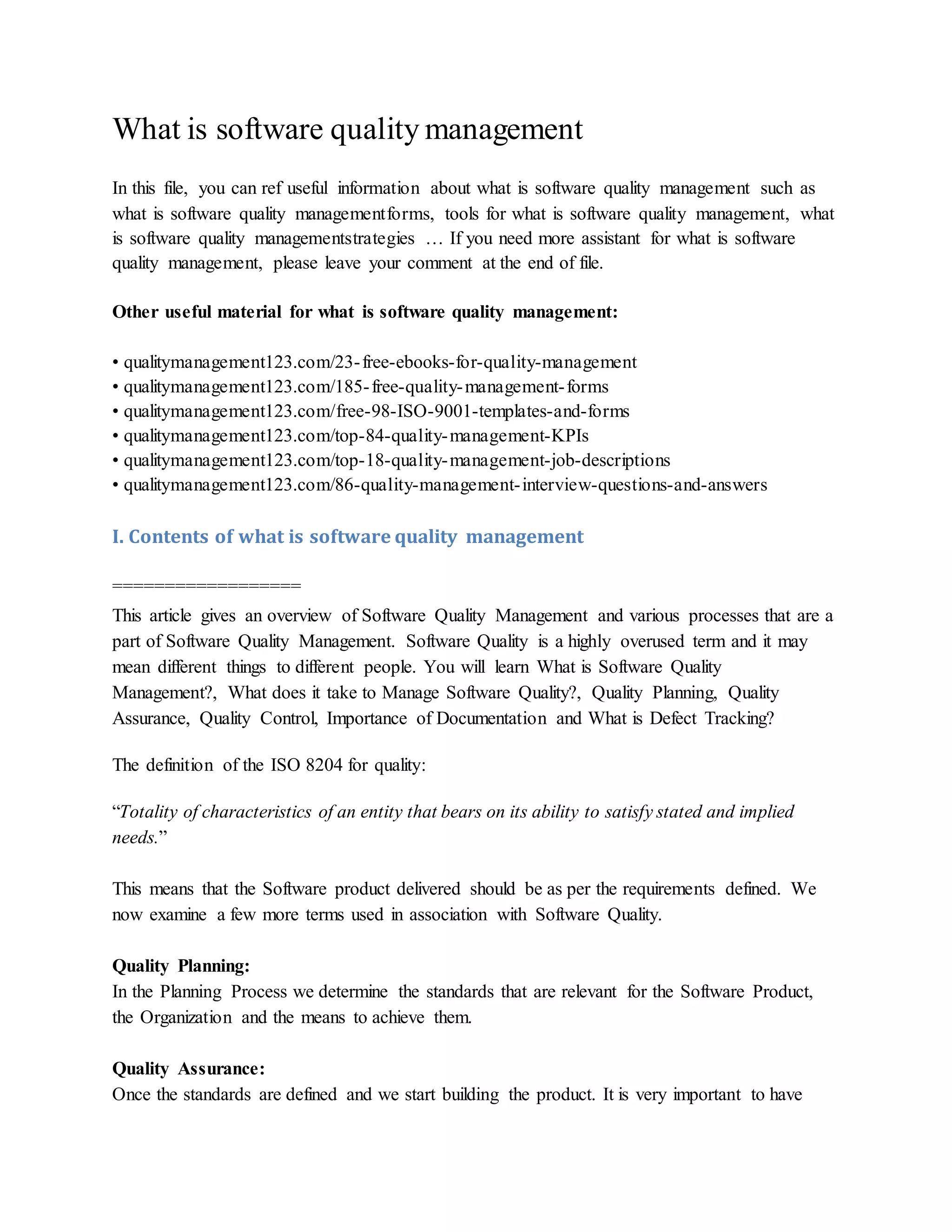 What is software quality management | DOCX