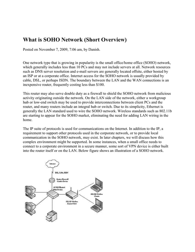 What is soho network | DOCX | Computer Networking | Computing