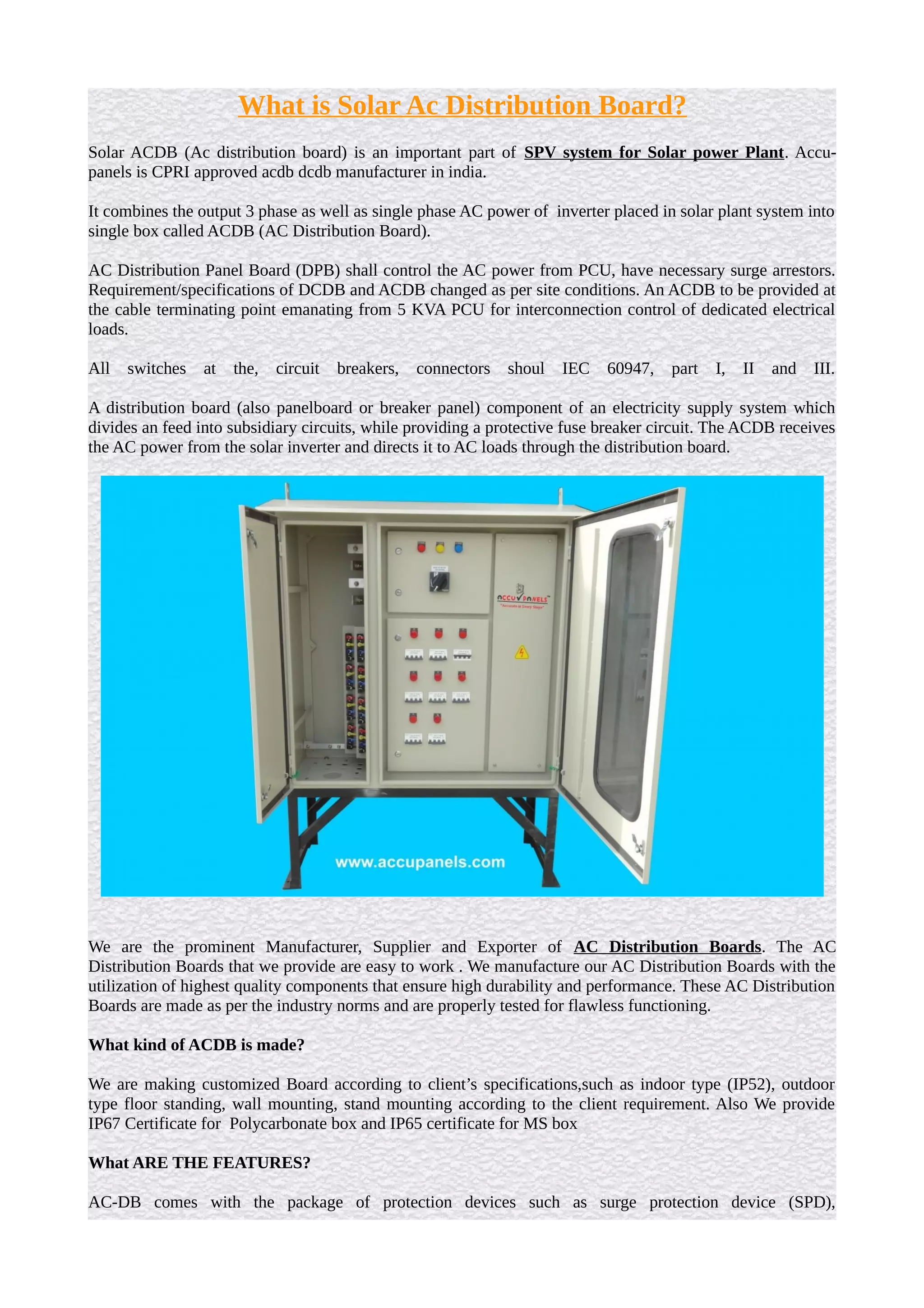 What is solar ac distribution board? | PDF