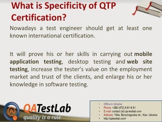 What Is Specificity of QTP Certification? | PPT