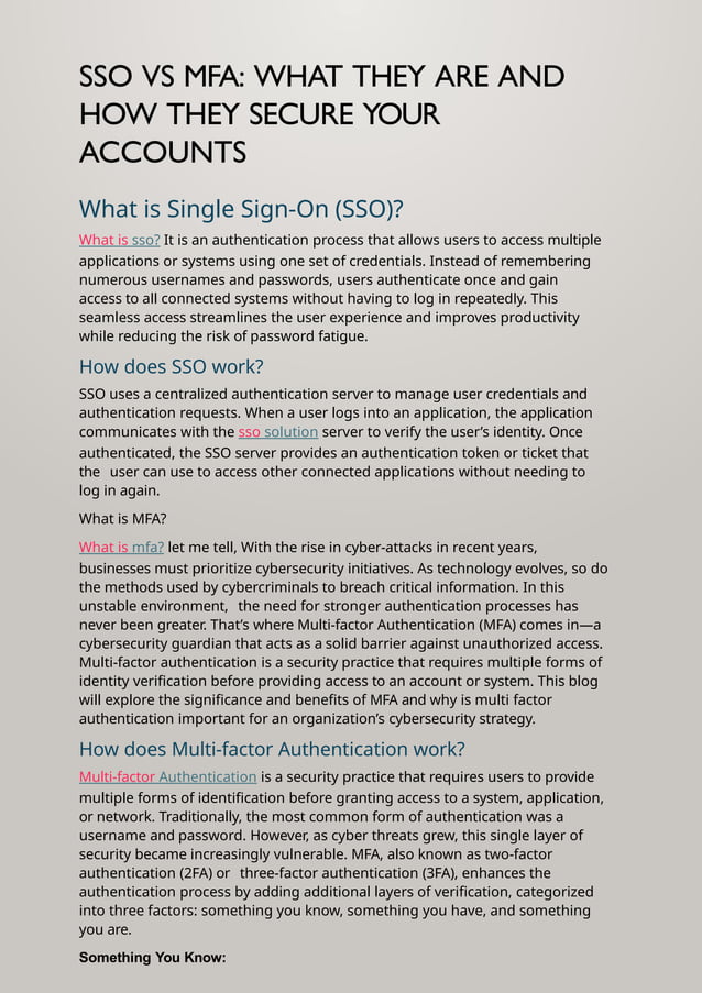 SSO and MFA: Simplified Access and Enhanced Security Explained | PDF