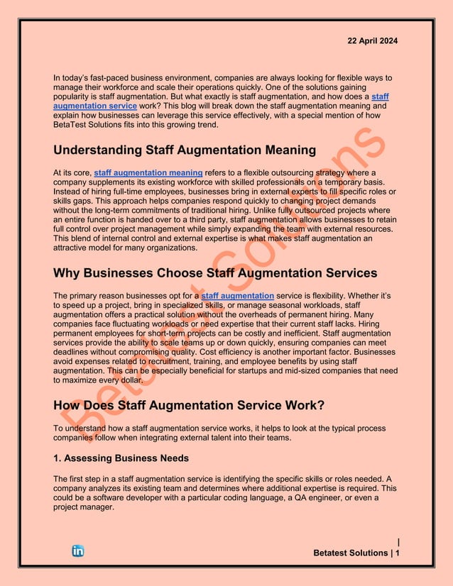 What Is Staff Augmentation Meaning and How Does Staff Augmentation Service Work | PDF