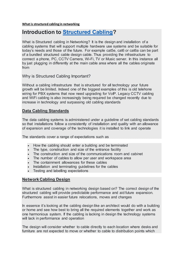 What is structured cabling in networking | DOCX