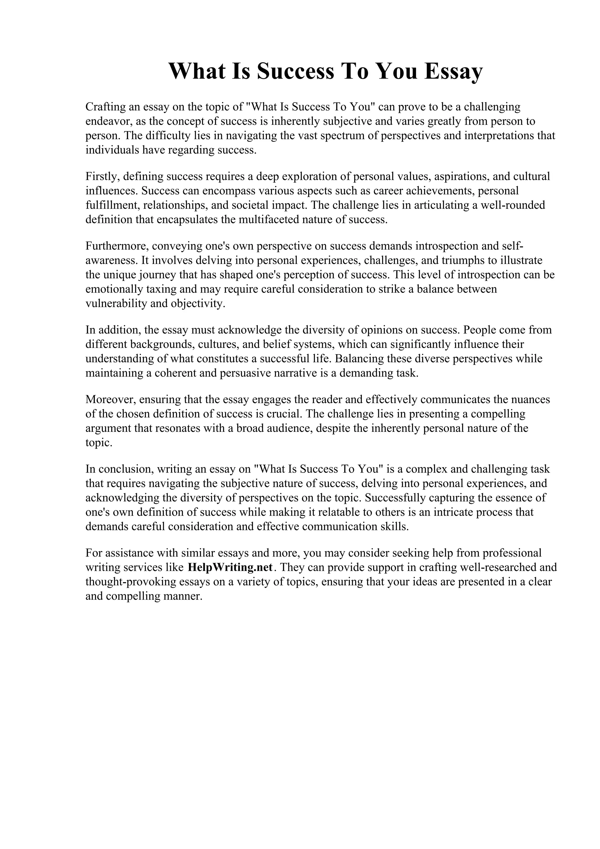 What Is Success To You Essay | PDF