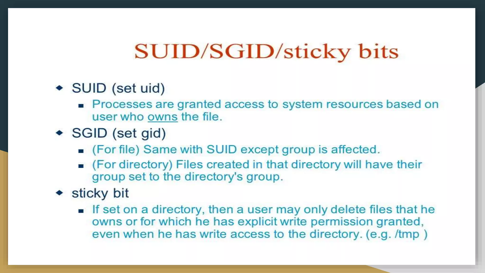 What is suid, sgid and sticky bit | PPT | Free Download