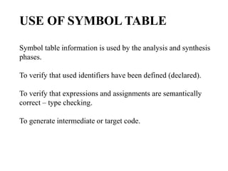 What is symbol table? | PPTX | Programming Languages | Computing