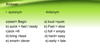 what is synonym and antonym | PPT