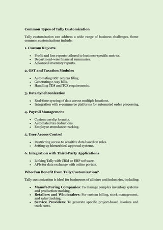 What is Tally Customization and How Does It Work | PDF