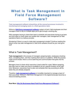 What Is Task Management In Field Force Management Software | PDF