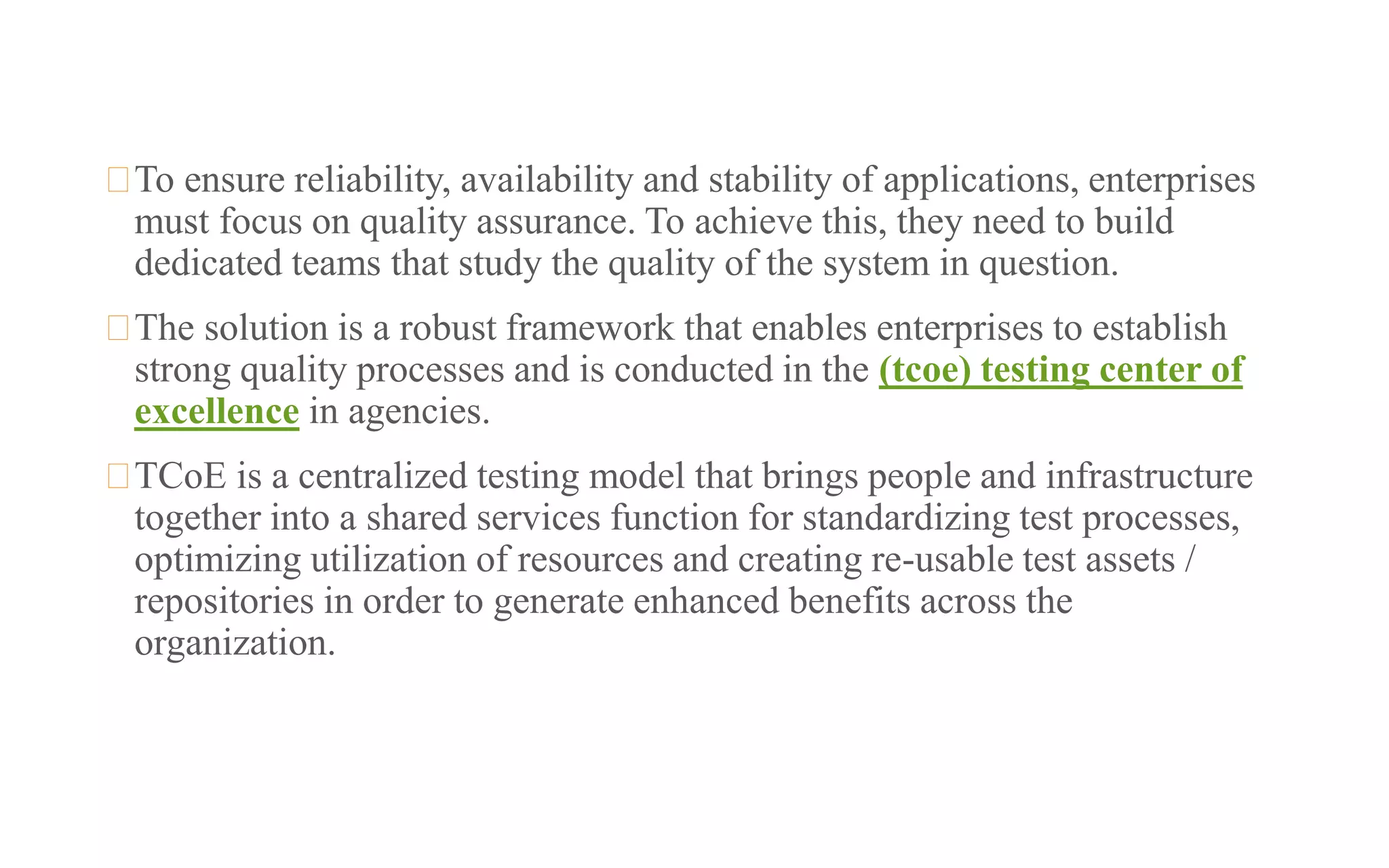 What is (tcoe) testing center of excellence | PPTX