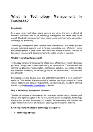 What Is Technology Management In Business | PDF