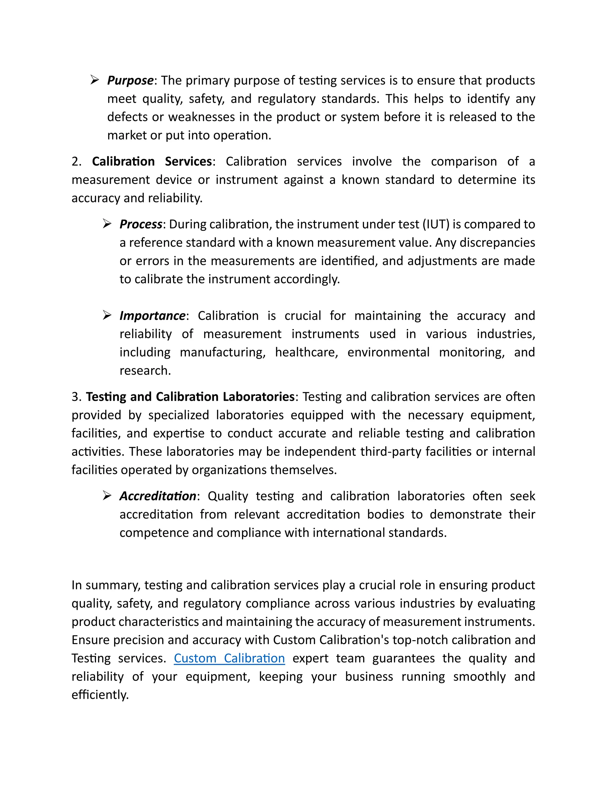 What is Testing and Calibration Services | DOCX