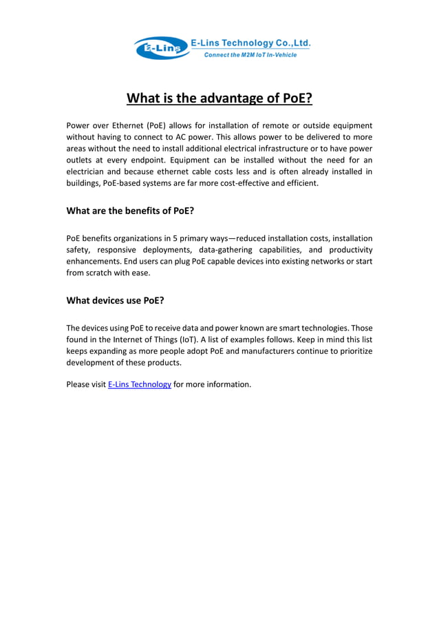 Power Over Ethernet (PoE) | Explained & Why You Need It | PDF
