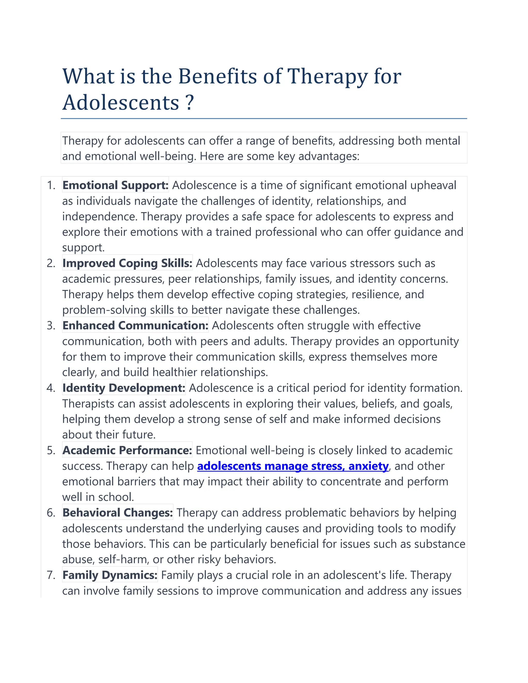 What is the Benefits of Therapy for Adolescents.docx